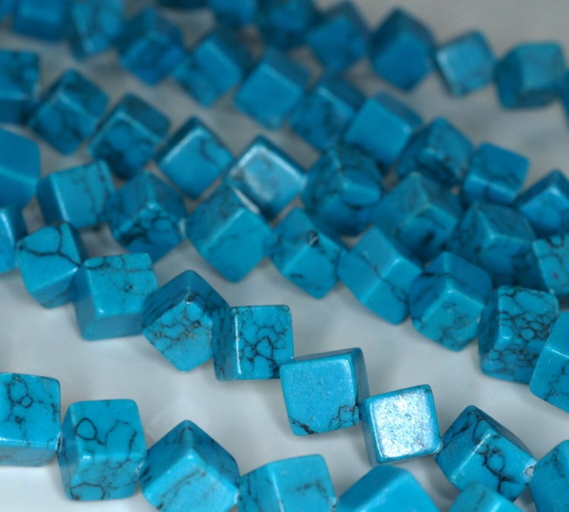7MM Turquoise Gemstone Square Cube Diagonal Loose Beads 7 Inch - Etsy
