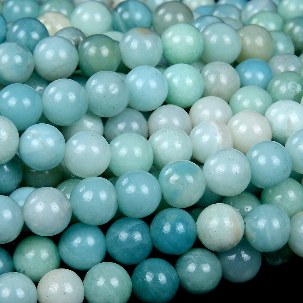 Amazonite Gemstone Grade AA Smooth Blue 4mm 6mm 8mm 10mm Round Loose ...