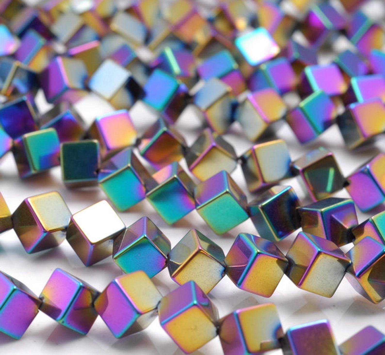 6MM Rainbow Hematite Gemstone Diagonal-drill Square Cube Loose Beads 16 ...