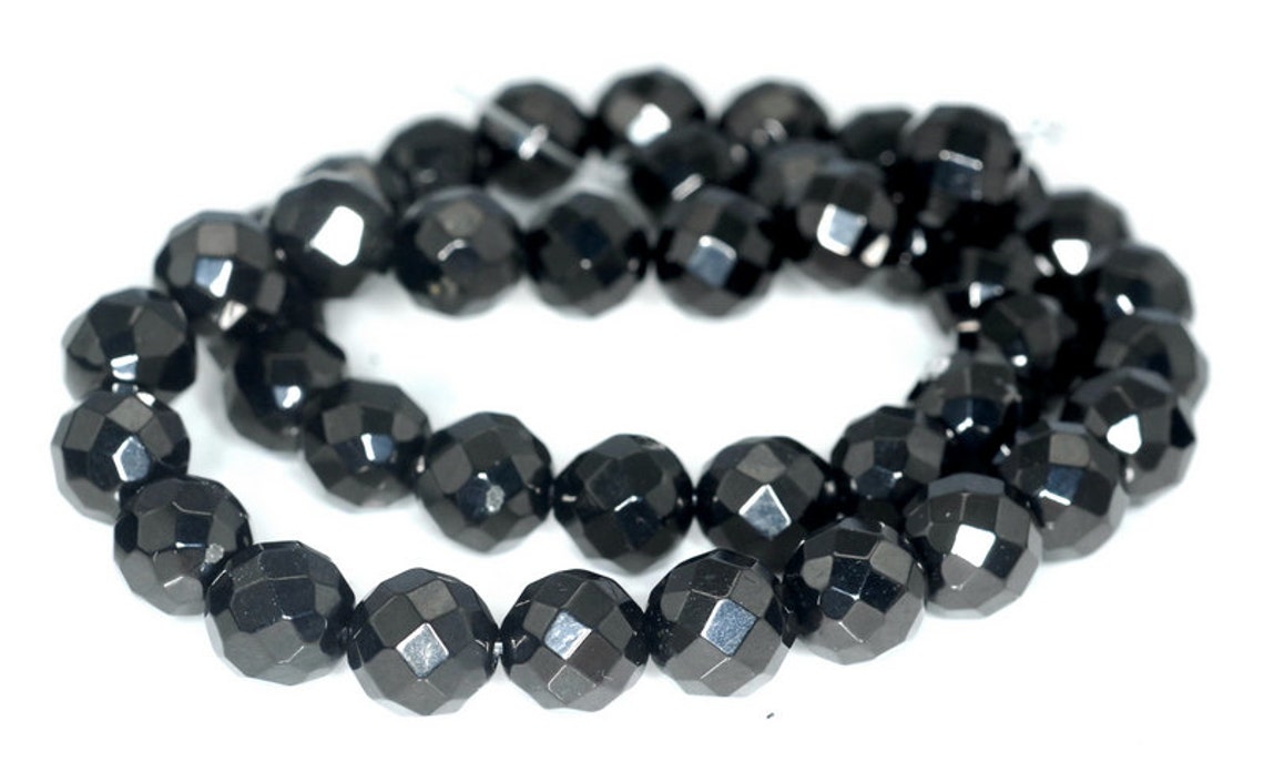 10mm Black Jet Gemstone Faceted Nugget Round Loose Beads 16 | Etsy