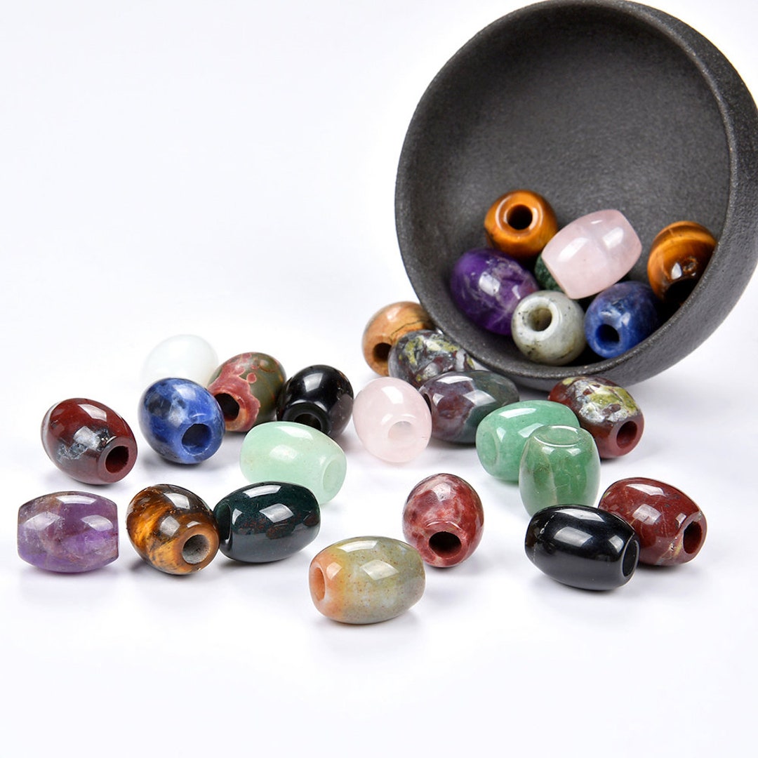 Natural Mixed Stone Gemstone Barrel Drum 16X13MM Large Hole Beads 12 ...