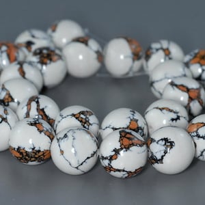 14MM White Orange Matrix Turquoise Gemstone Round Loose Beads 15.5 Inch ...