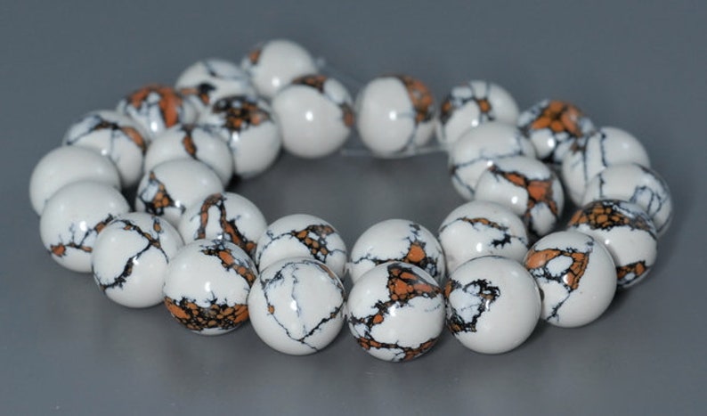 14MM White Orange Matrix Turquoise Gemstone Round Loose Beads 15.5 Inch ...