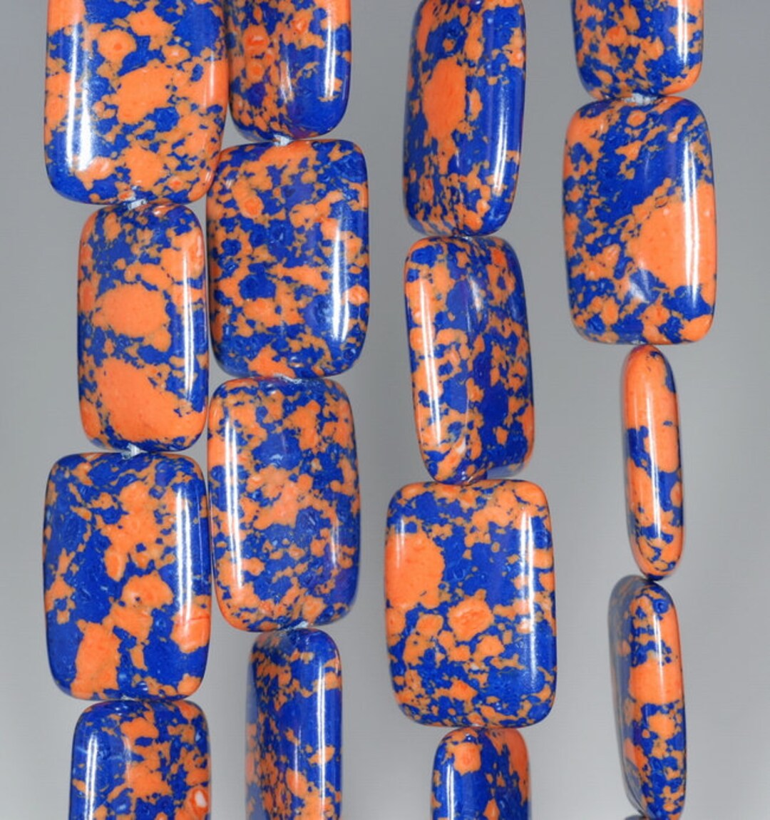18x13mm Orange Blue Matrix Turquoise Gemstone Rectangle Loose Beads 15. ...