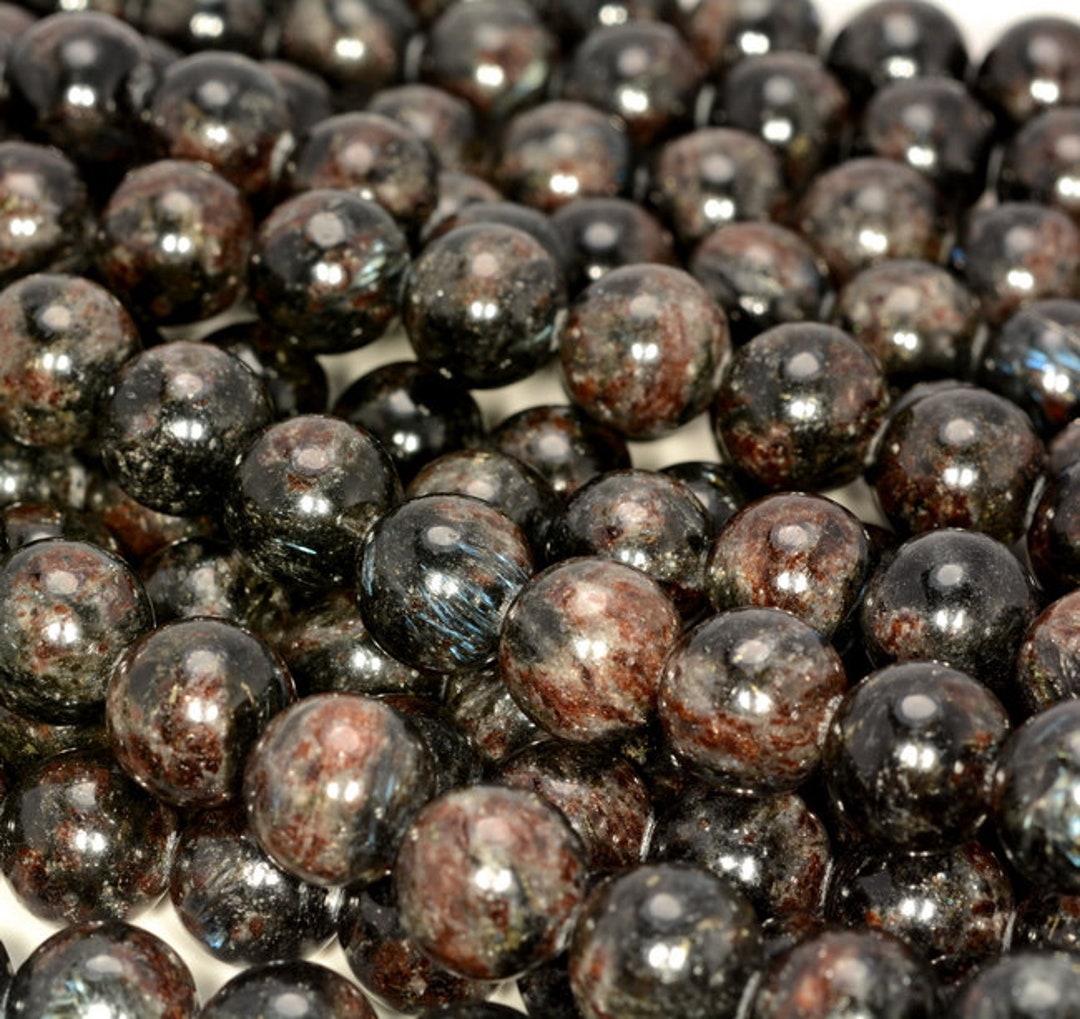 Genuine Astrophyllite Gemstone Grade AAA Black 5mm 6mm 7mm 8mm Round ...