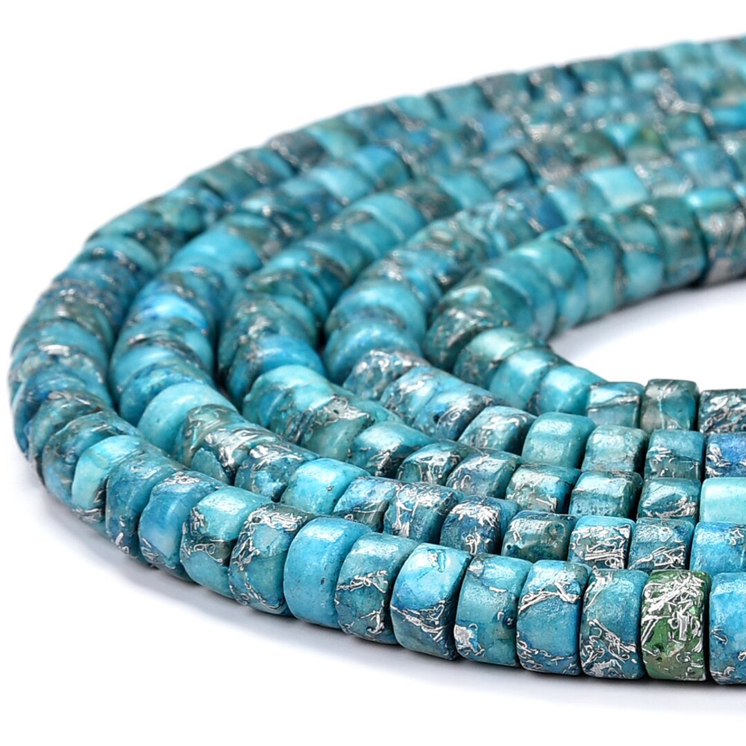 Aqua Blue Silver Inclusion Sea Sediment Imperial Jasper Gemstone Grade ...
