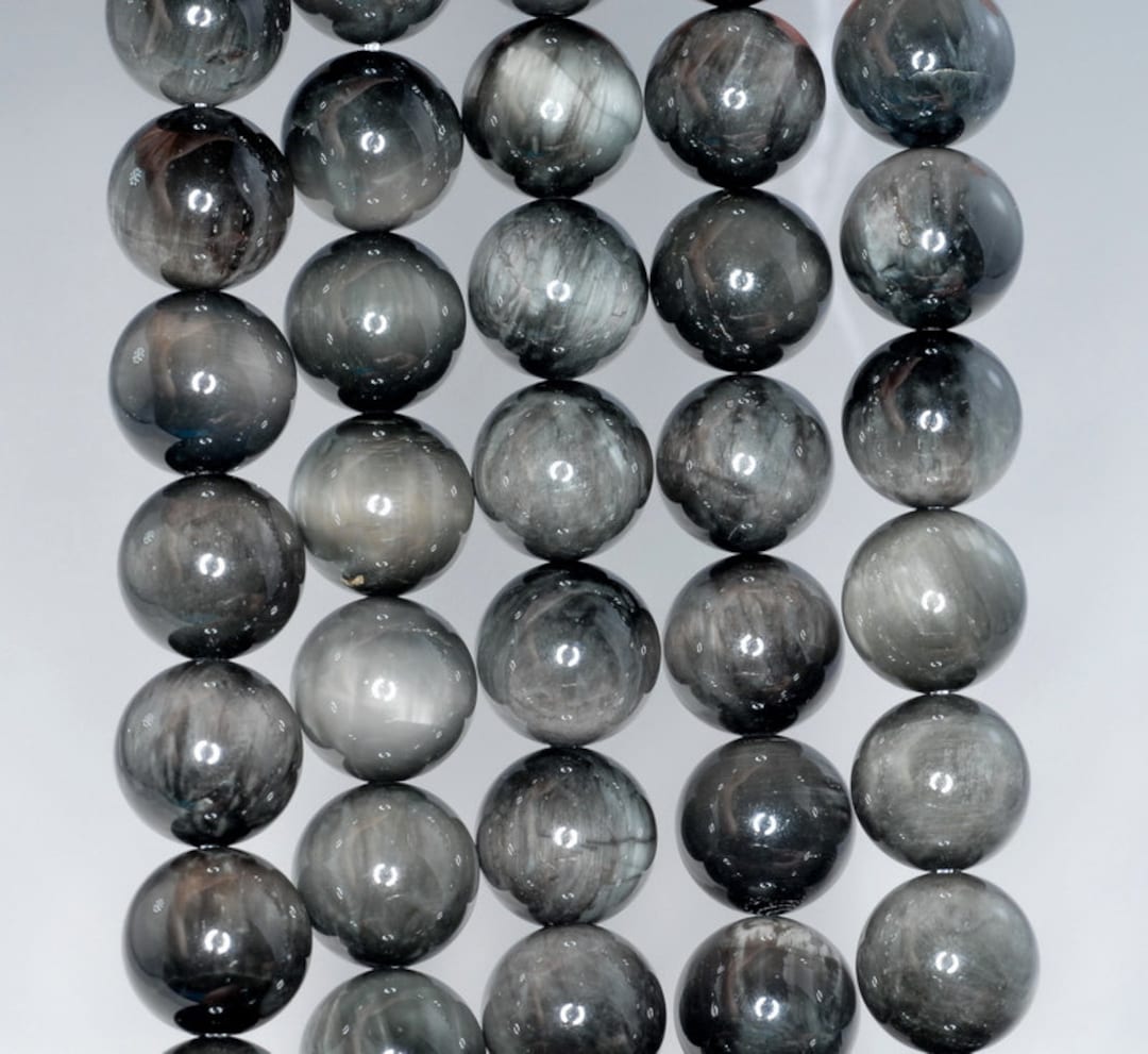 12mm Hawk's Eye Gemstone Dark Grey Grade AA Round 12mm Loose Beads 7.5 ...