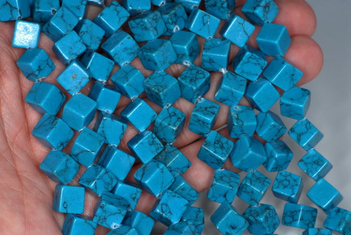 7MM Turquoise Gemstone Square Cube Diagonal Loose Beads 7 Inch - Etsy