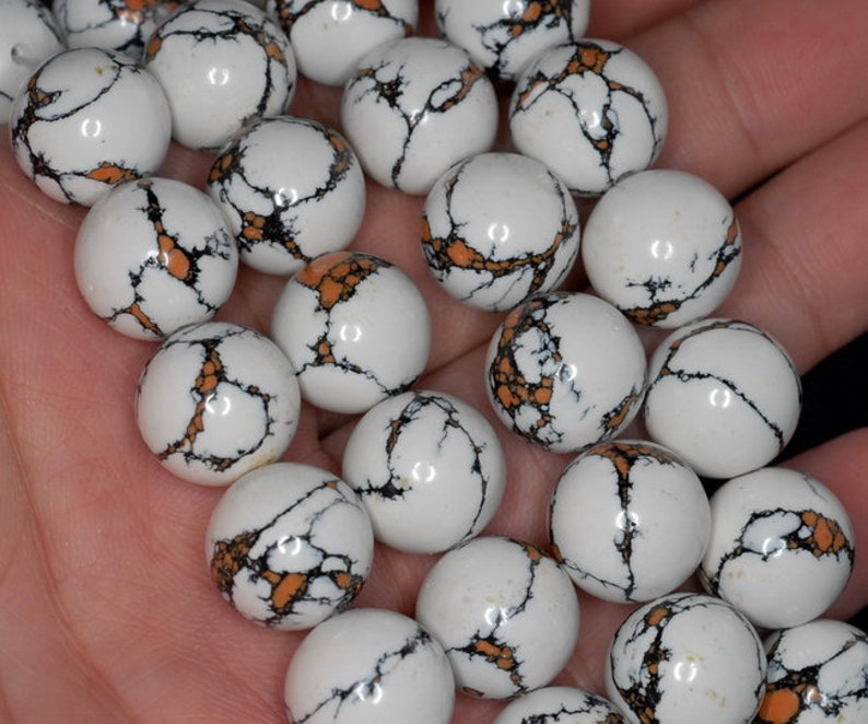 14MM White Orange Matrix Turquoise Gemstone Round Loose Beads | Etsy