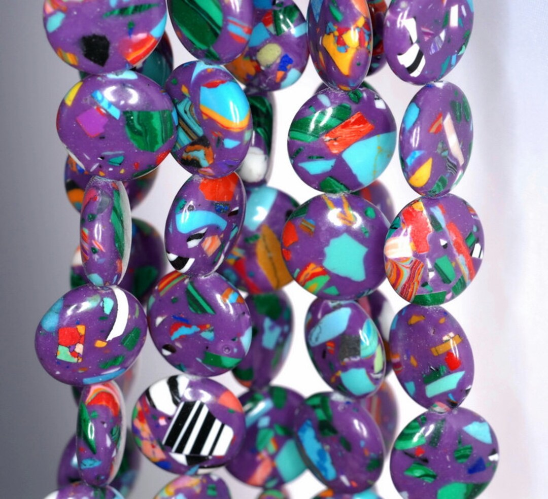 12mm Matrix Turquoise Gemstone Purple Mosaic Flat Round Circle Loose ...
