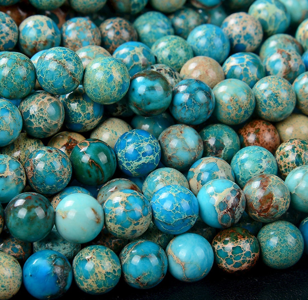 Turquoise Sea Sediment Imperial Jasper Gemstone Blue 4mm 6mm 8mm 10mm ...