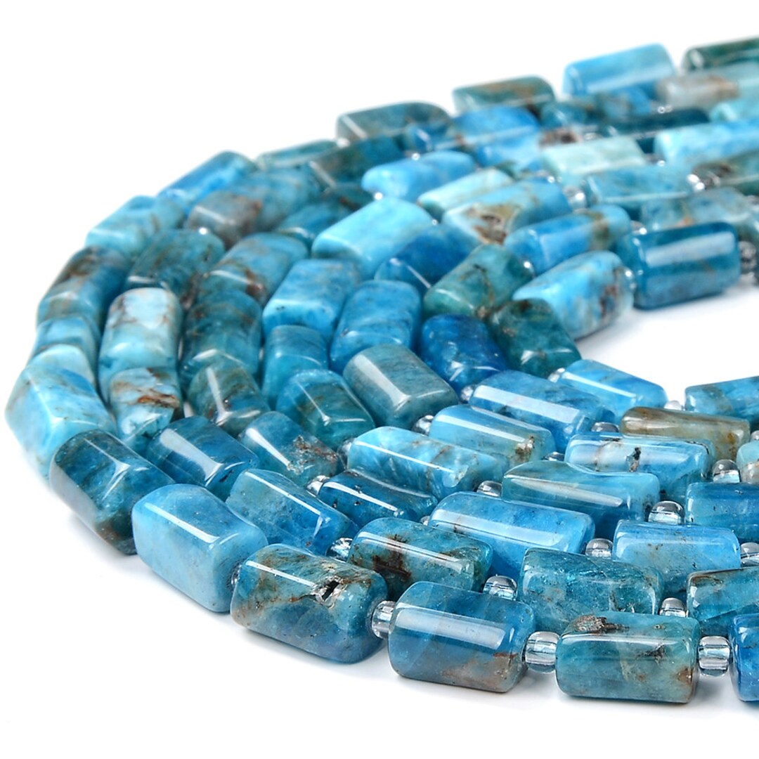 Natural Blue Apatite Gemstone 11X7MM Faceted Cylinder Round Tube Loose ...