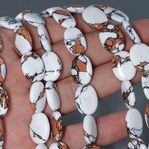16x12mm White Orange Matrix Turquoise Gemstone Oval Loose Beads 15.5 ...