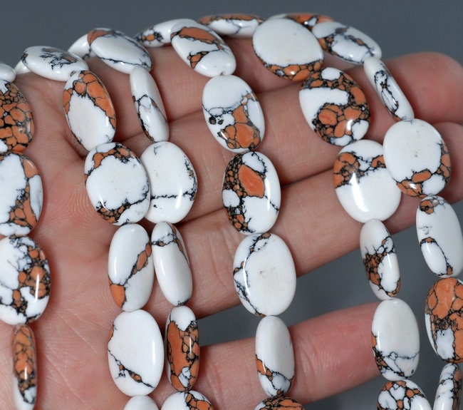 16x12MM White Orange Matrix Turquoise Gemstone Oval Loose | Etsy