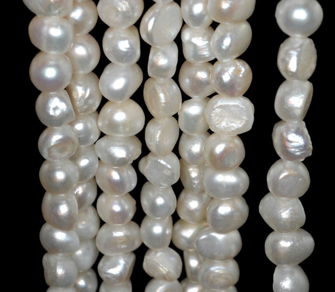 Natural Pearl Gemstone Grade A White Potato Round 9x7mm Loose Beads 7 ...