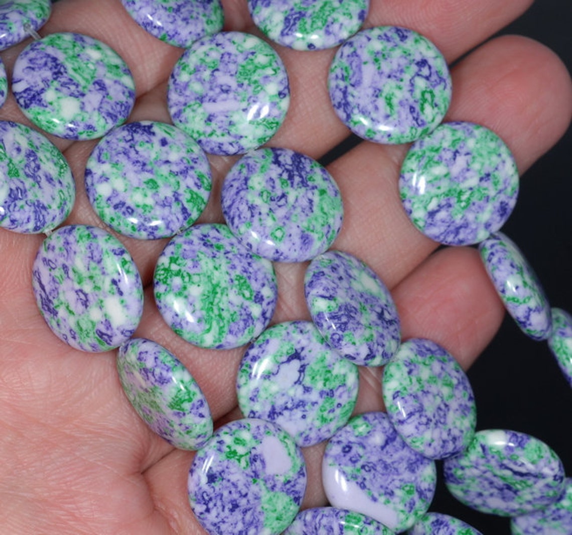 16MM Purple Green Matrix Turquoise Gemstone Flat Round Circle - Etsy
