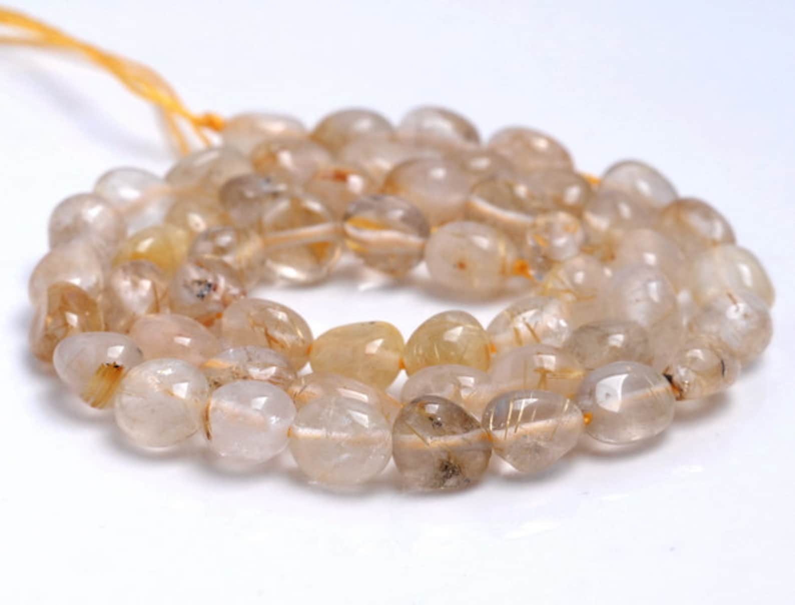 6-7MM Golden Rutilated Quartz Gemstone Pebble Nugget Granule Loose ...