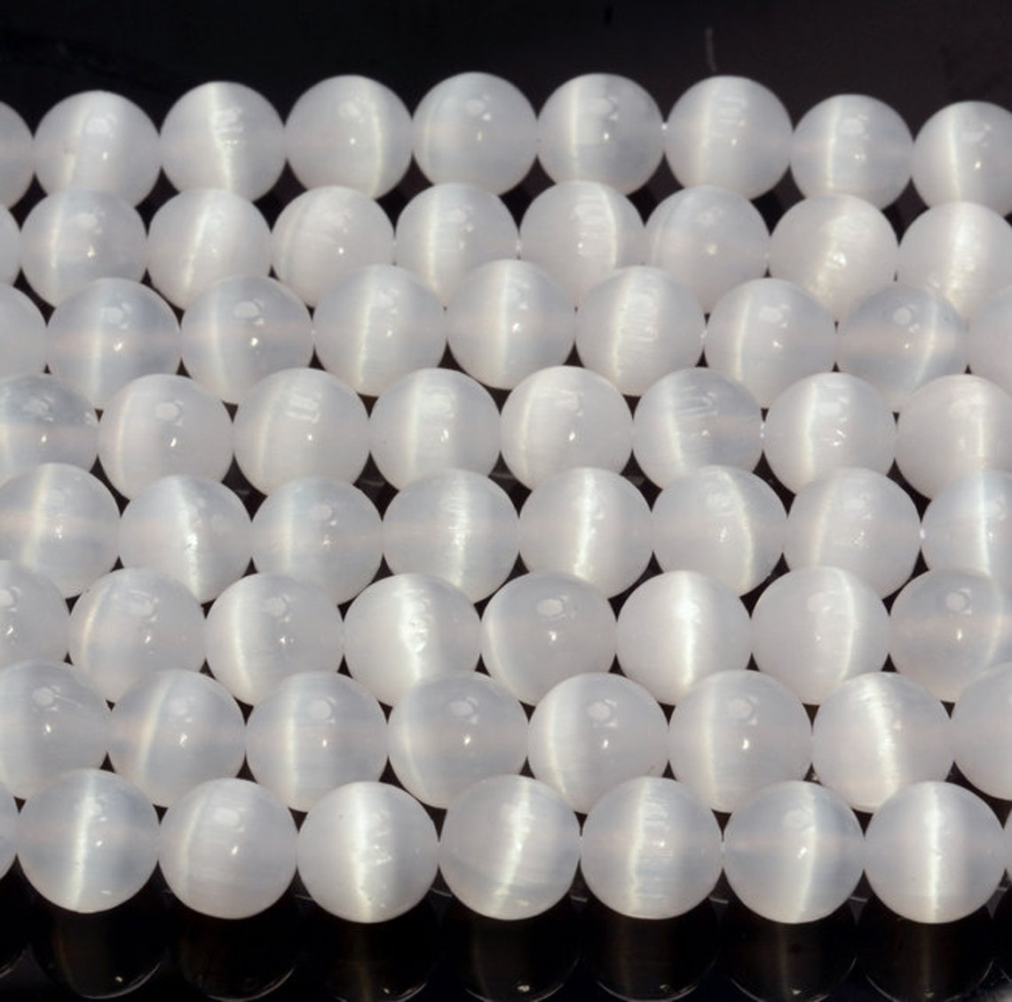 8mm Genuine Selenite White Cat's Eye Gemstone Grade AAA | Etsy