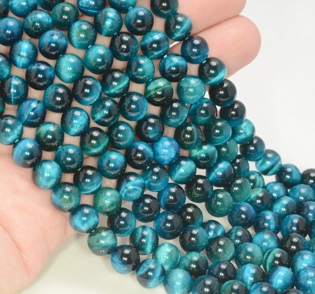 8mm Blue Green Tiger Eye Gemstone Hawk Eye Grade AA Round Loose Beads ...