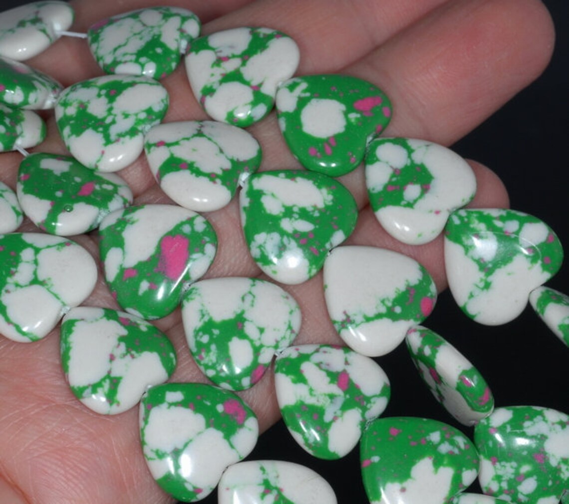 16x15mm White Green Matrix Turquoise Gemstone Love Heart Loose - Etsy