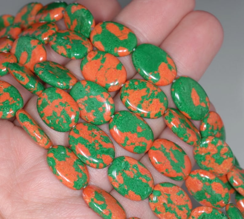 16x12mm Green Orange Matrix Turquoise Gemstone Oval Loose Beads 15.5 ...