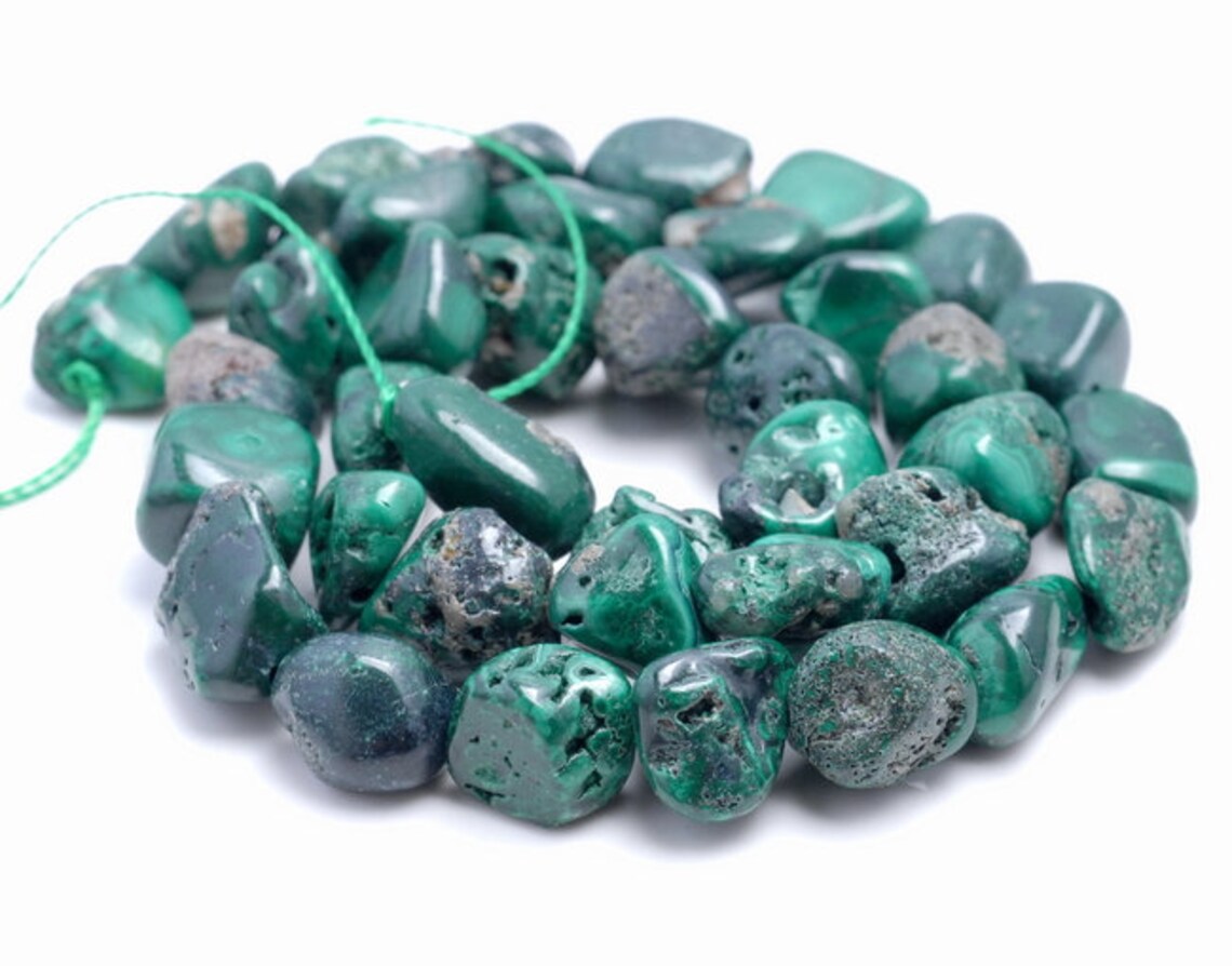 9-10MM Malachite Gemstone Grade AB Pebble Nugget Granule Loose Beads 15 ...