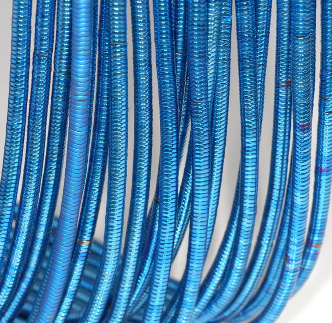 4X1MM Blue Hematite Gemstone Heishi Wave Rondelle Slice Loose Beads 16 ...
