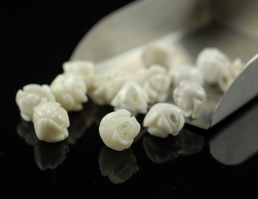 8MM Ivory Pearl Shell Gemstone Carved Rose Flower Beads BULK LOT 5,10 ...