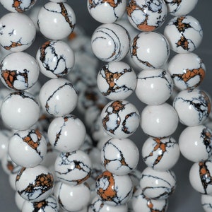 14MM White Orange Matrix Turquoise Gemstone Round Loose Beads 15.5 Inch ...