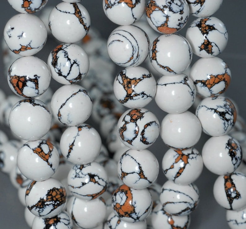 14MM White Orange Matrix Turquoise Gemstone Round Loose Beads - Etsy
