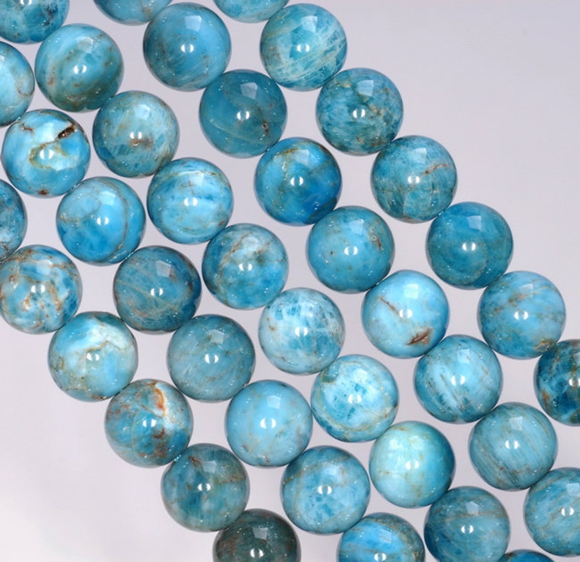12-13MM Light Blue Apatite Gemstone Grade AB Round Loose Beads 7.5 Inch ...