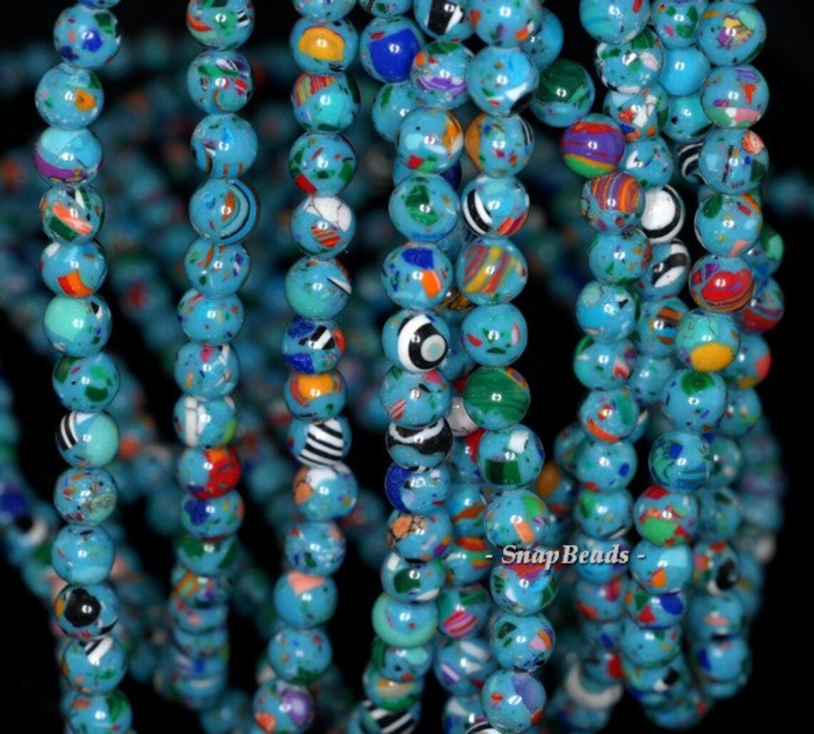 6mm Matrix Turquoise Gemstone Blue Mosaic Round 6mm Loose - Etsy