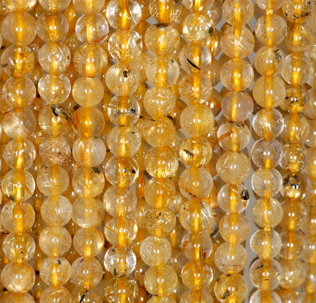 5mm Gold Rutilated Quartz Gemstone Round Loose Beads 15.5 Inch Full ...