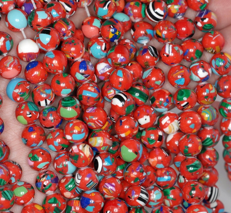 6mm Matrix Turquoise Gemstone Red Mosaic Round 6mm Loose Beads | Etsy