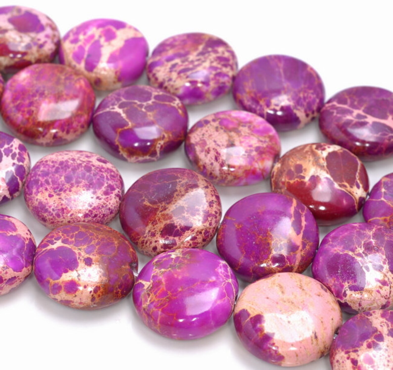 18MM Purple Imperial Jasper Gemstone Flat Round Loose Beads 7.5 Inch ...