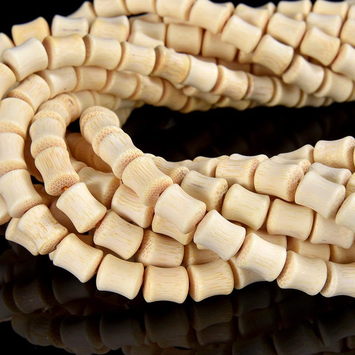 108PCS Natural White Golden Bamboo Prayer Buddha Mala Meditation Beads ...