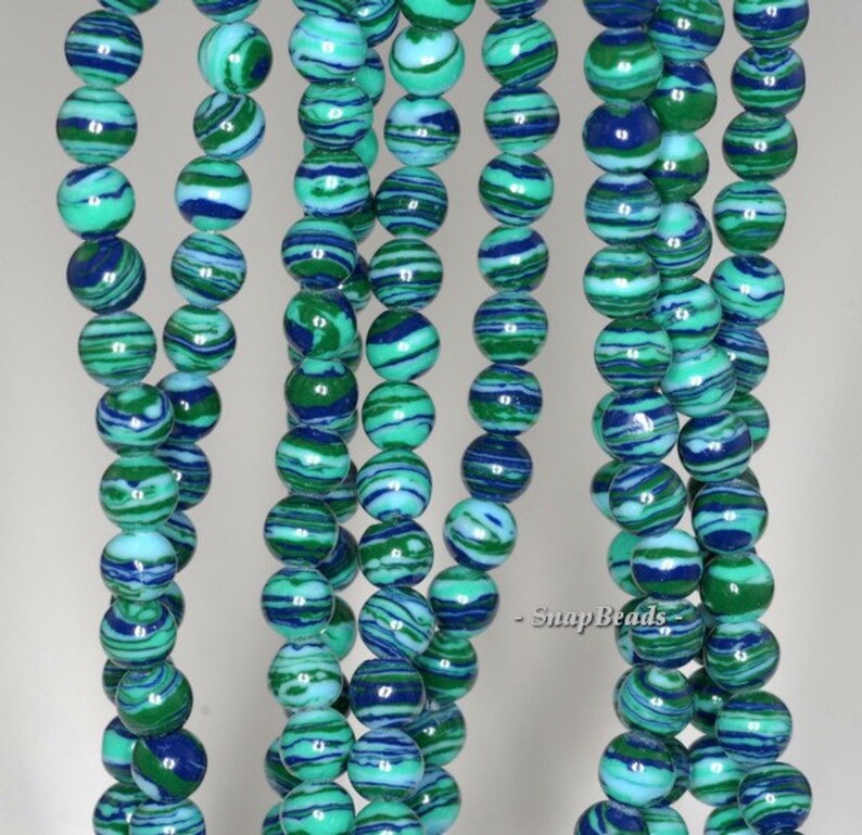 6mm Matrix Turquoise Gemstone Blue Green Swirl Round Loose - Etsy