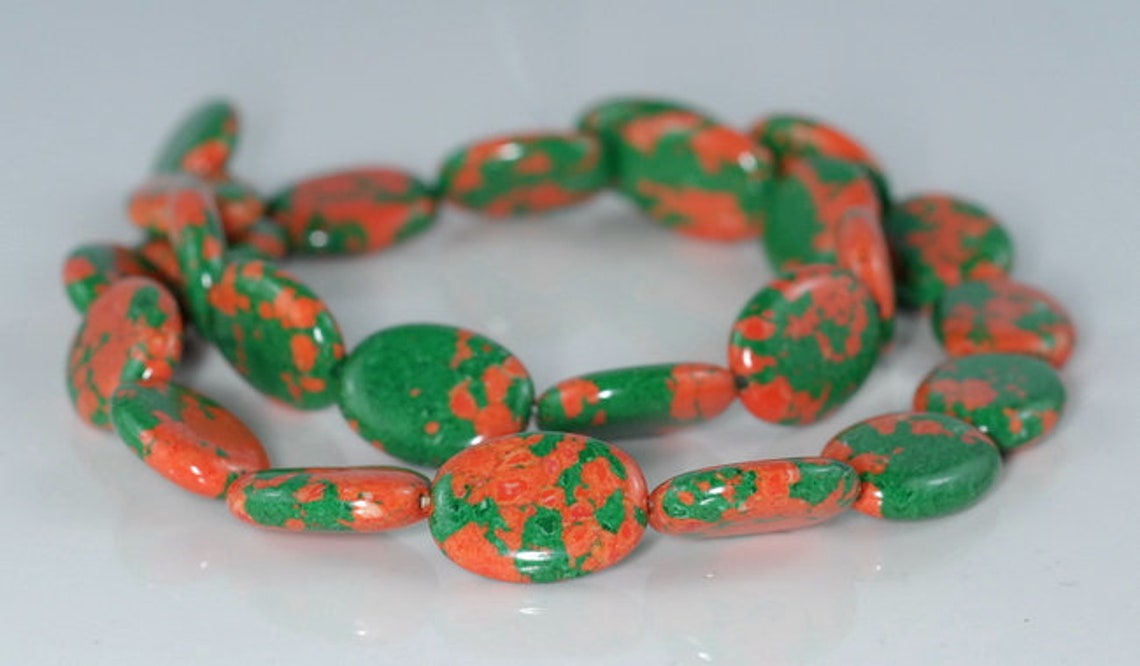 16x12mm Green Orange Matrix Turquoise Gemstone Oval Loose Beads 15.5 ...
