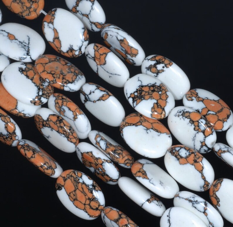 16x12mm White Orange Matrix Turquoise Gemstone Oval Loose - Etsy