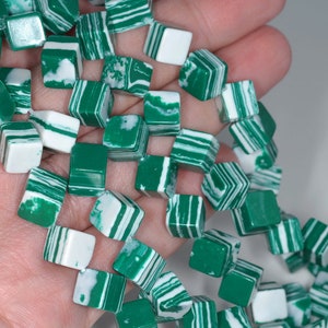 8MM Green White Matrix Turquoise Gemstone Square Cube Diagonal Loose ...