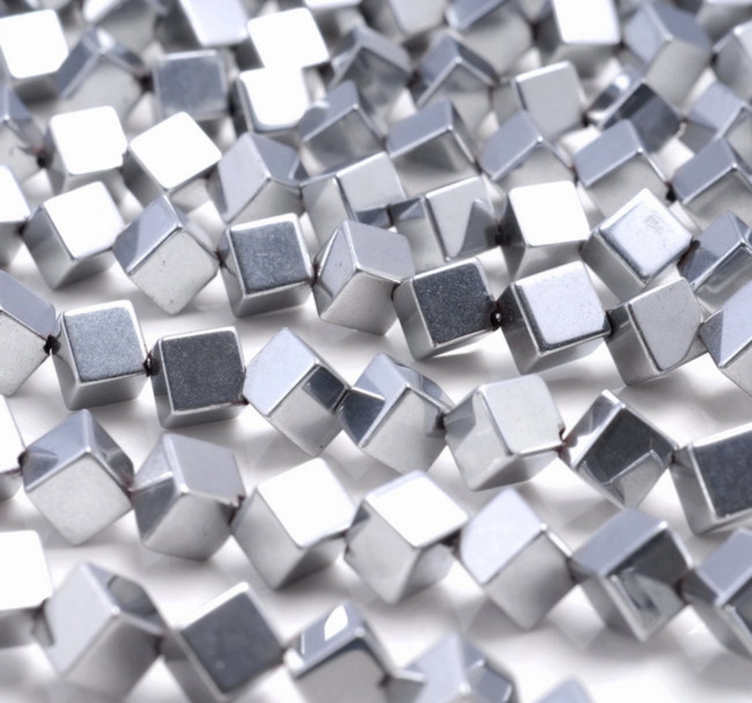 4MM Silver Hematite Gemstone Diagonal-drill Square Cube Loose Beads 15. ...