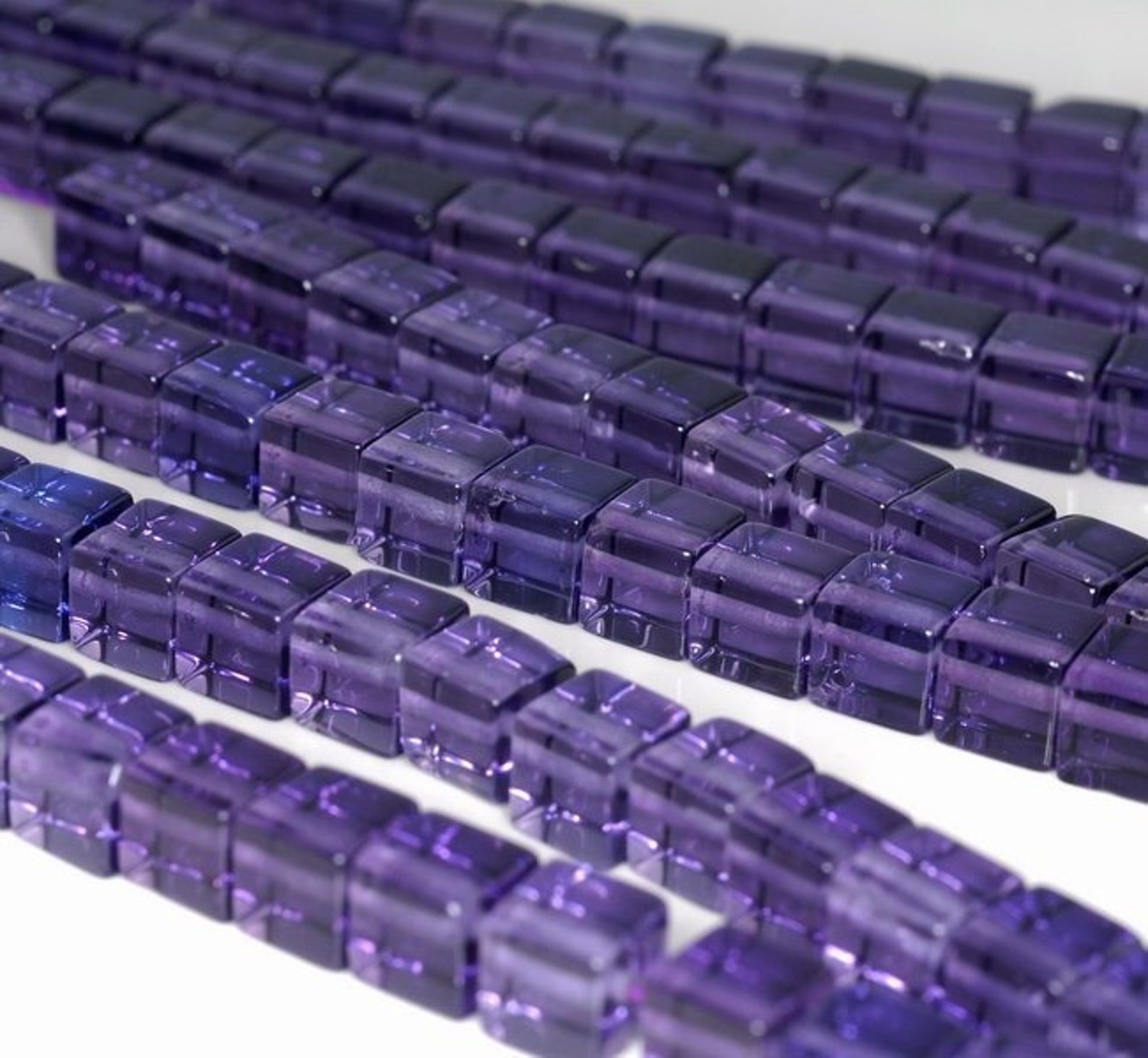 7-8MM Purple Glass Gemstone Square Cube Loose Beads 7.5 Inch - Etsy