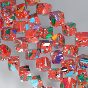 8MM Red Matrix Turquoise Gemstone Square Cube Diagonal Loose Beads 7 ...