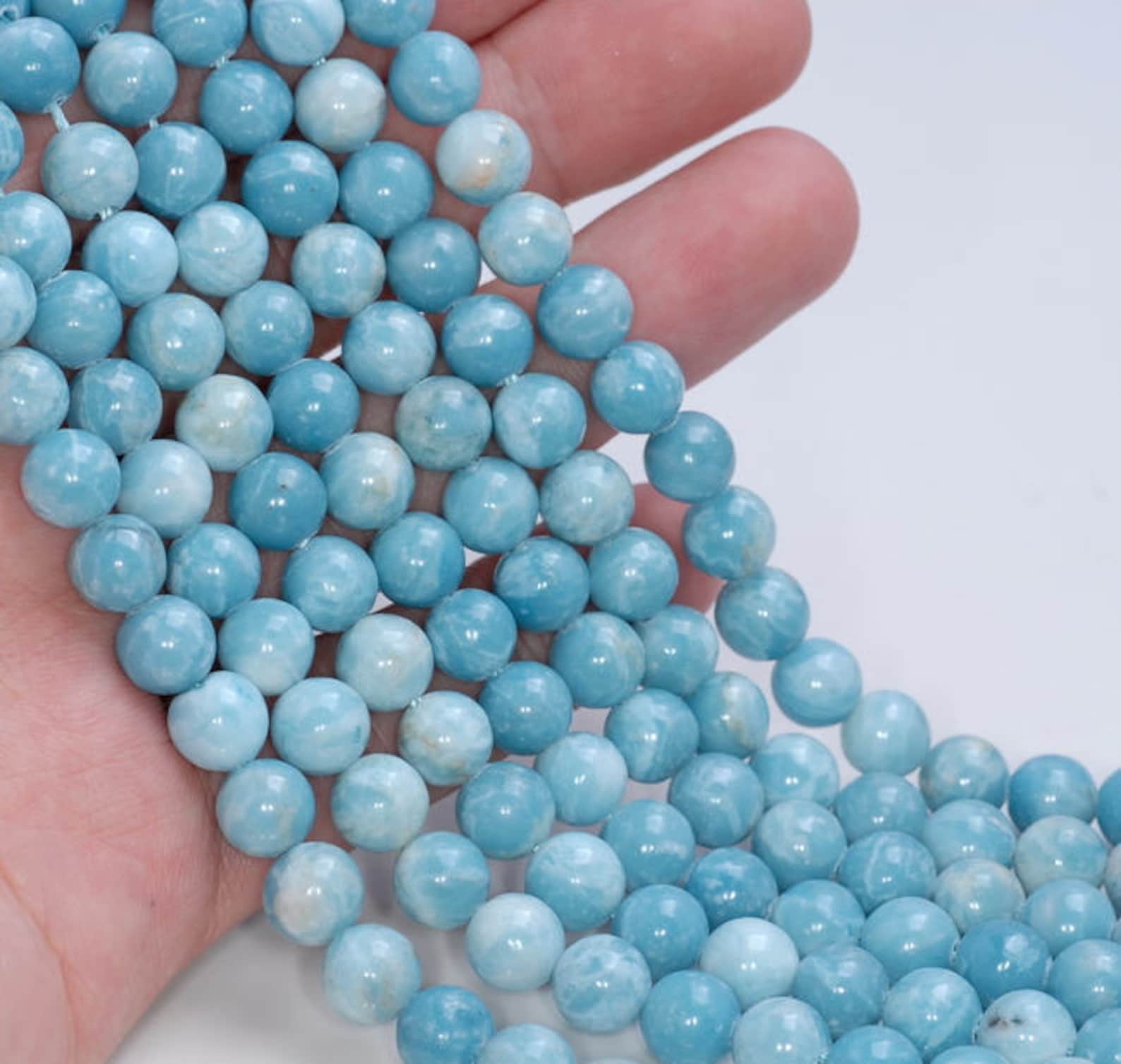 8mm Larimar Quartz Gemstone Grade AAA Sky Blue Milky Gray - Etsy