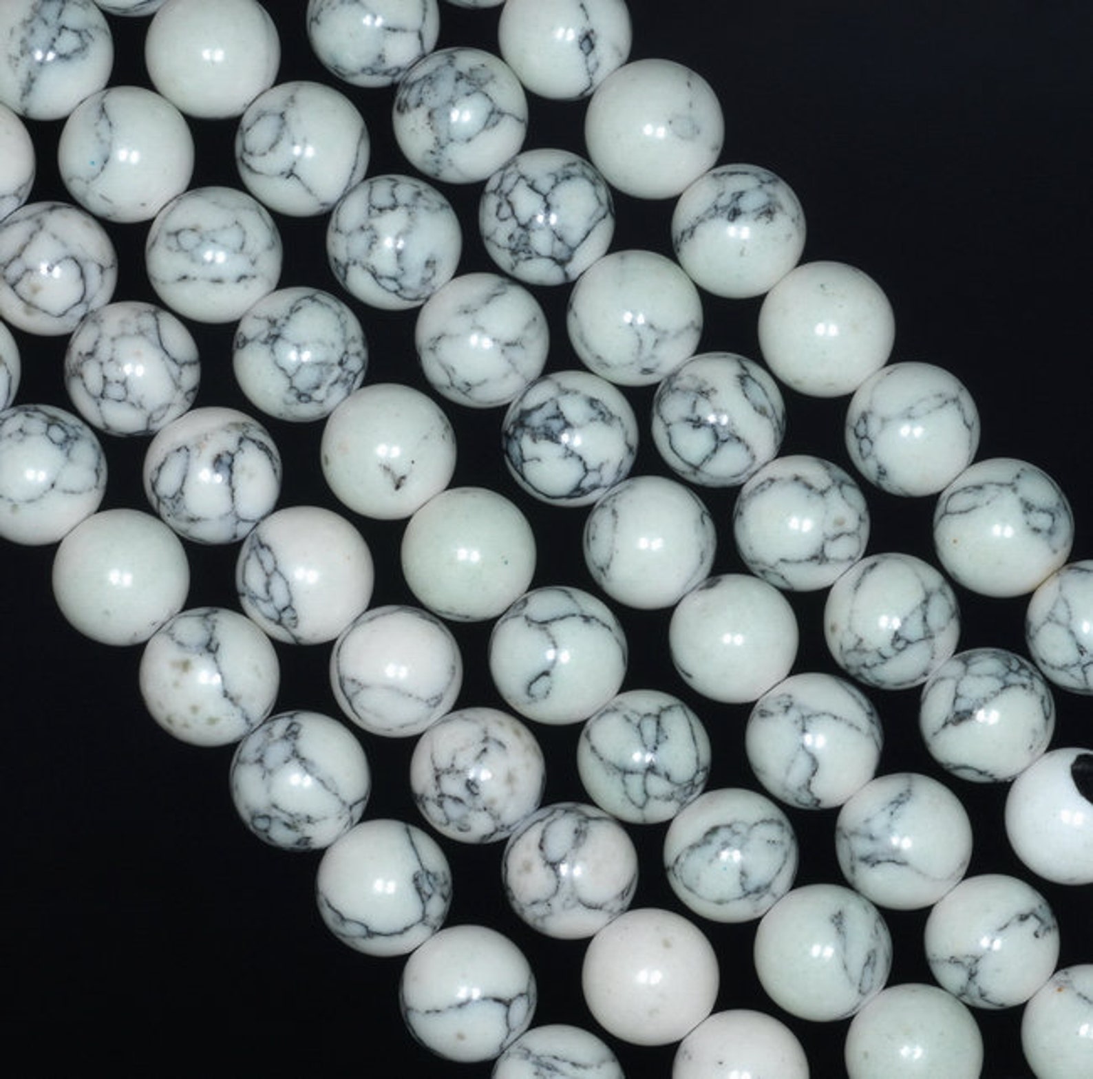 8MM White Matrix Turquoise Gemstone Round Loose Beads 15.5 - Etsy