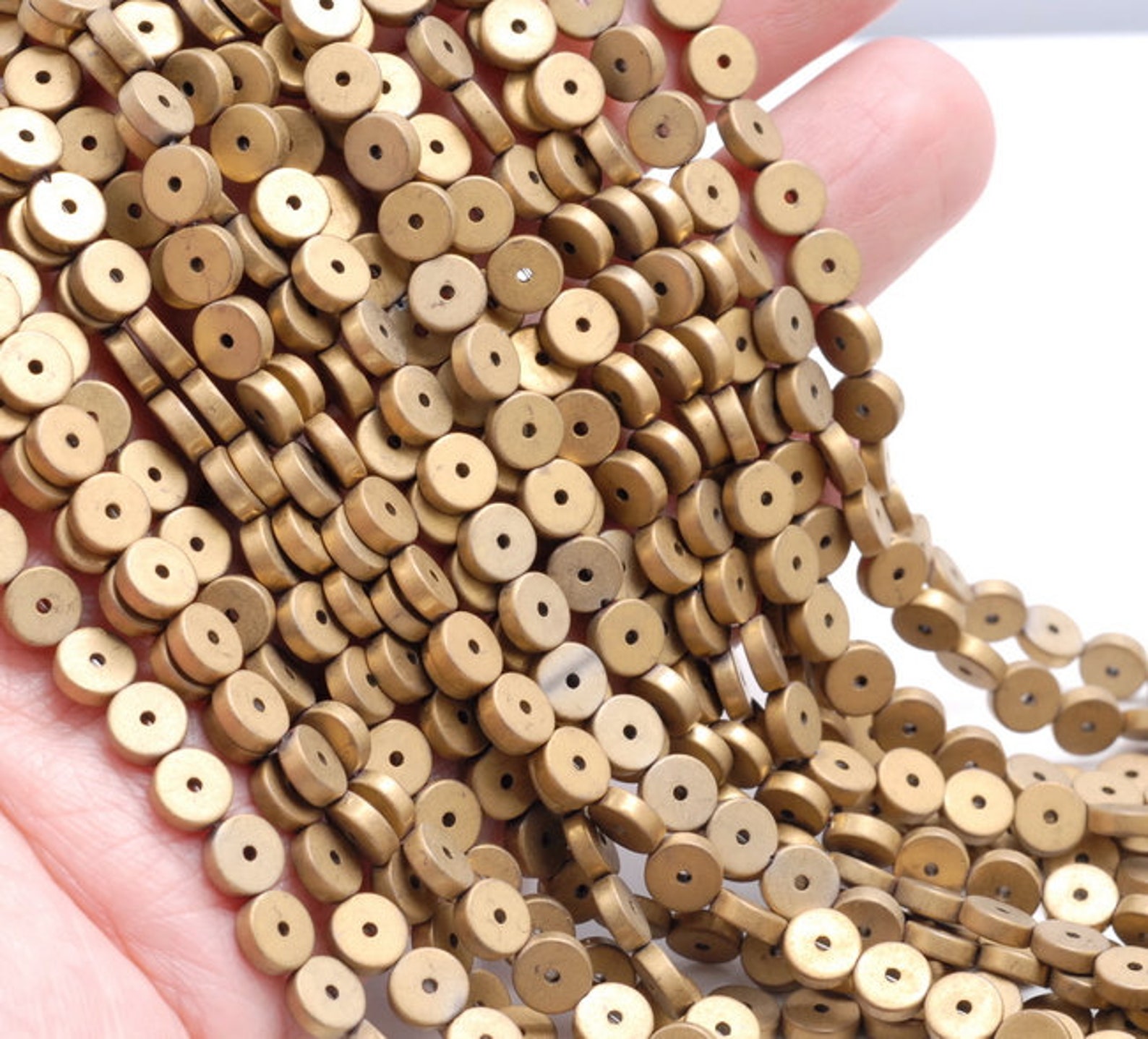 6X2MM Matte Gold Hematite Gemstone Circle Coin Loose Beads 16 | Etsy