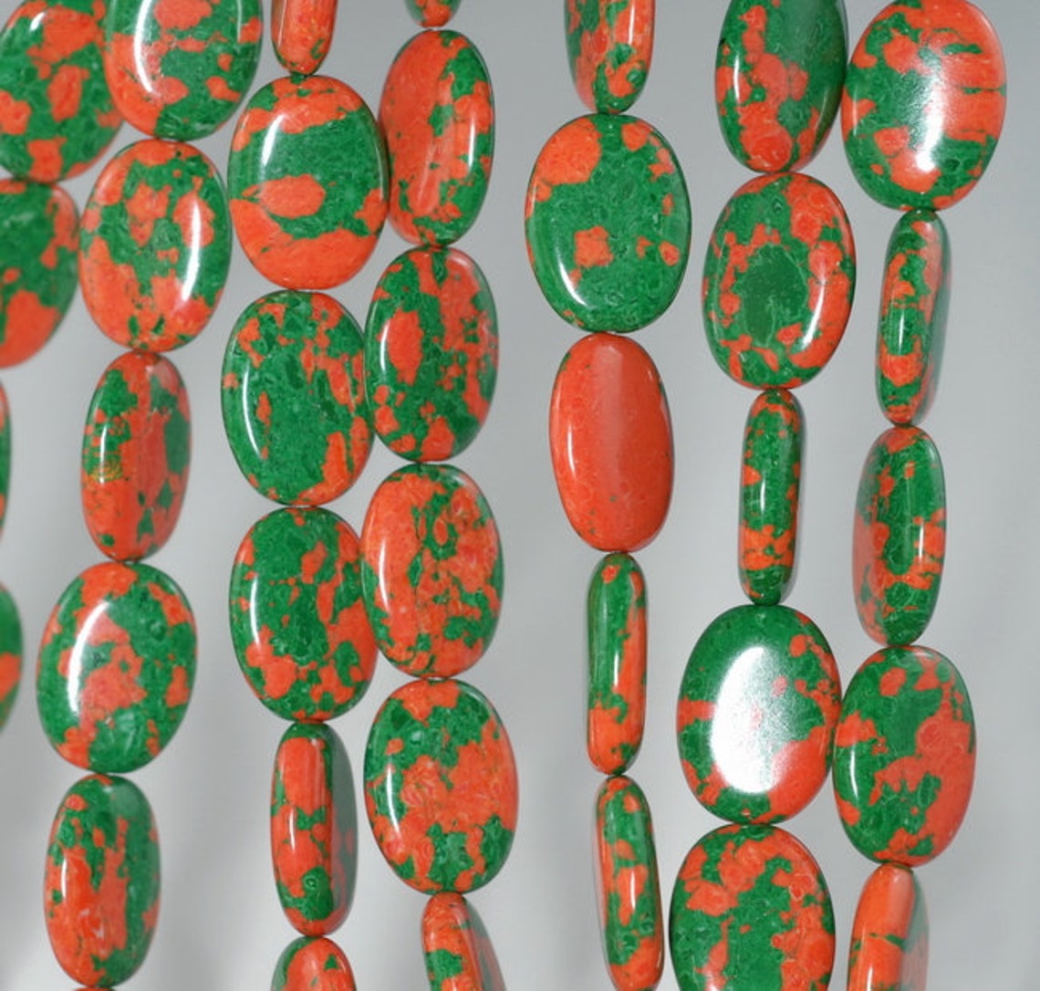16x12mm Green Orange Matrix Turquoise Gemstone Oval Loose Beads 15.5 ...