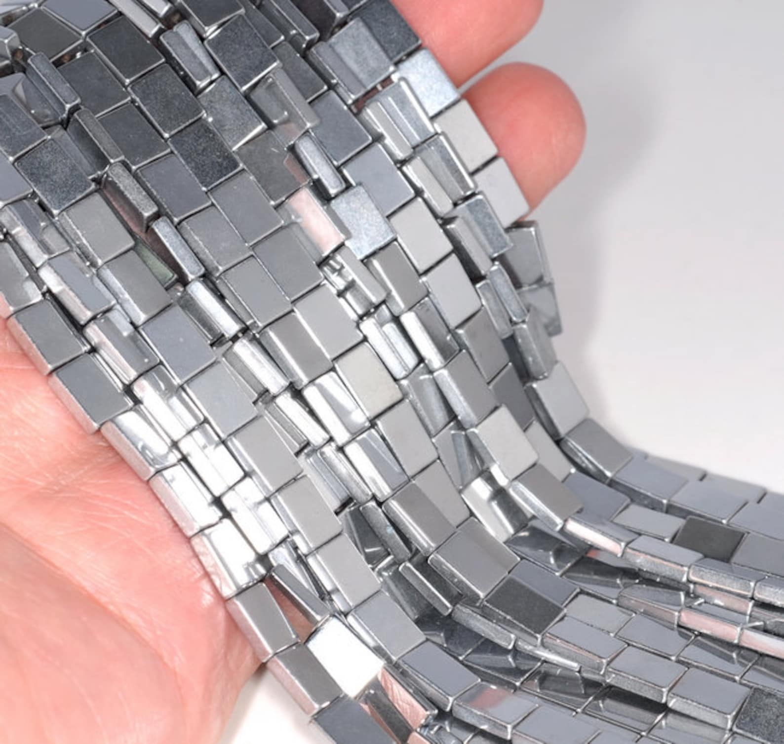 8X6MM Silver Hematite Gemstone Rectangle Flat Loose Beads 16 Inch Full ...