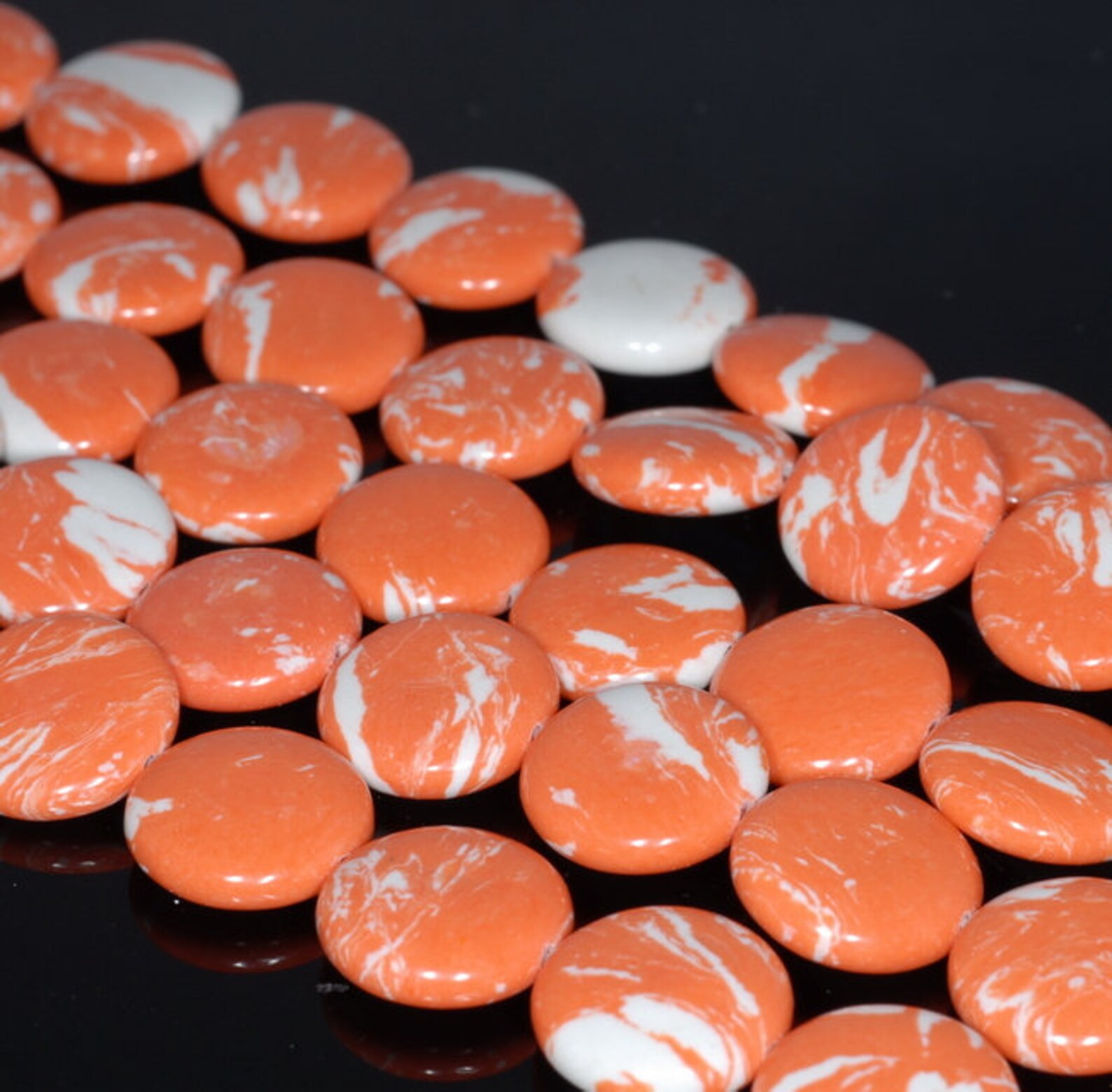 14MM Orange White Matrix Turquoise Gemstone Flat Round Circle Loose ...