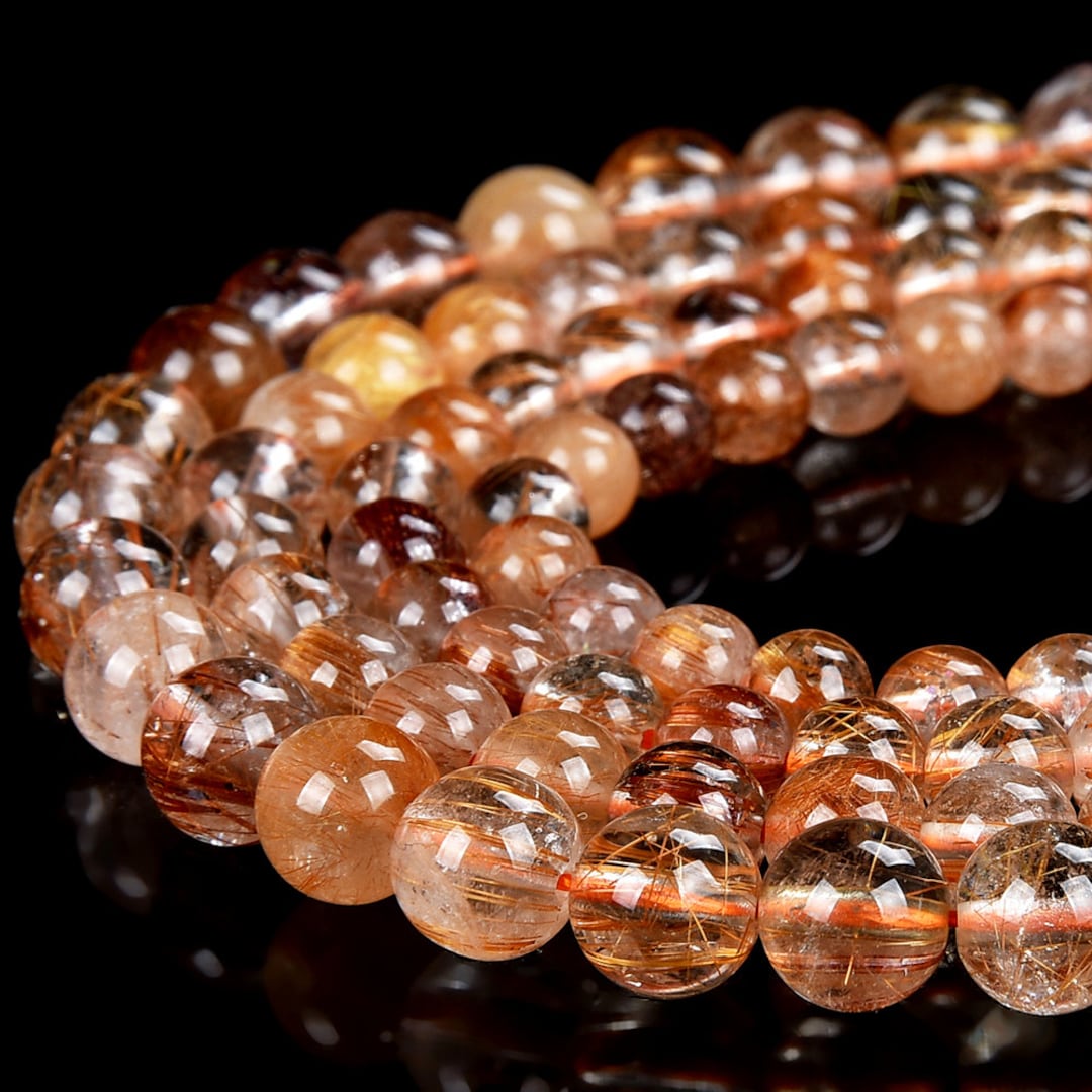 Natural Golden Copper Rutilated Quartz Gemstone Grade AA Round 4MM 5MM ...